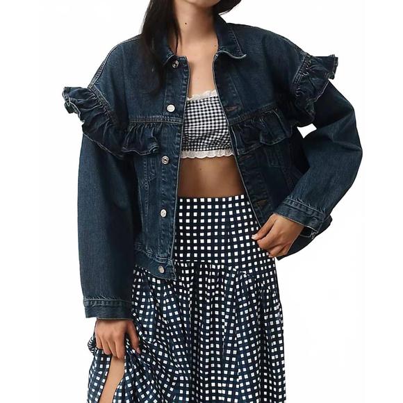 Frame Denim | Jackets & Coats | New Frame Ruffle Denim Jacket In Blue ...